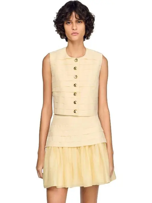 Sandro Pleated Crop Top - Vanilla