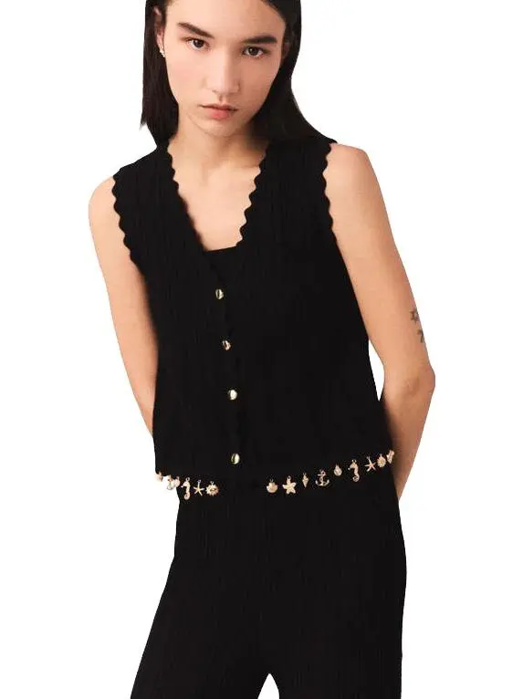 Maje Gold-embellished Knit Cardigan - Black