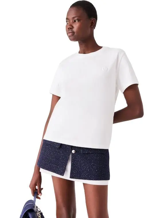 Maje T-shirt With Embroidered Logo - Pearl