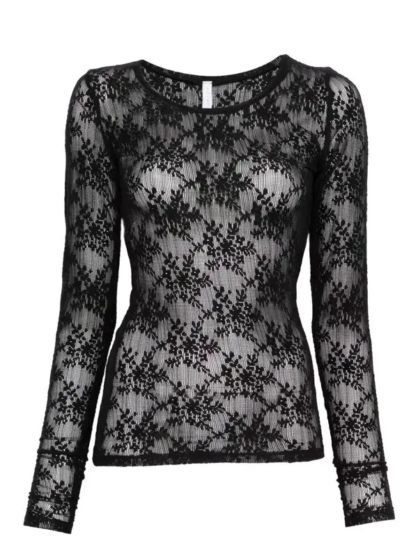 Imperial Lace Long Sleeve Top - Black