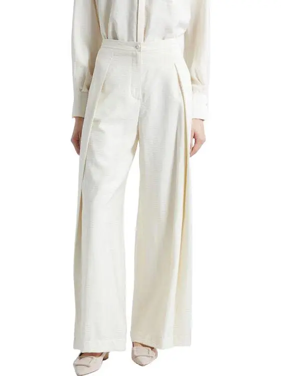 Emporio Armani Reverse Pleat Techno Rayon Wide Leg Pants - Ivory