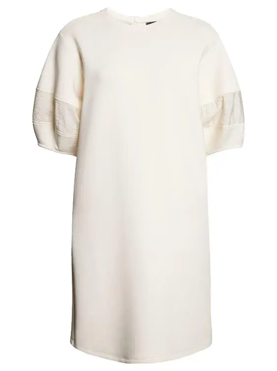 Emporio Armani Vanilla Mixed Media Cotton Blend Double Jersey Dress - Ivory