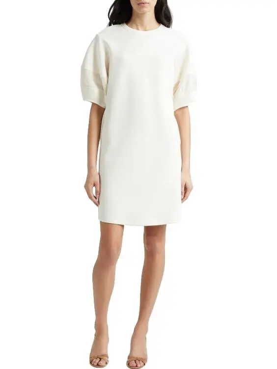 Emporio Armani Vanilla Mixed Media Cotton Blend Double Jersey Dress - Ivory