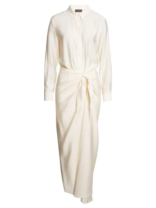 Emporio Armani Long Sleeve Techno Rayon Maxi Dress - Ivory
