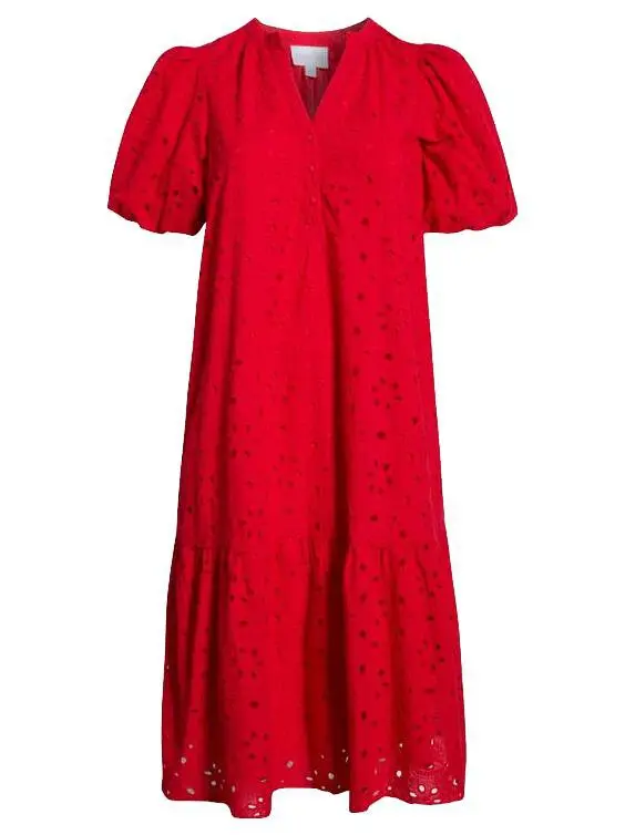 SUGARLIPS Embroidered Cotton Eyelet Dress - Red