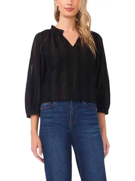 Vince Camuto Open Stitch Peasant Top - Rich Black