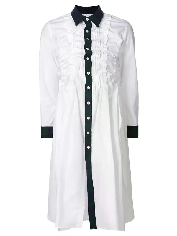 Comme Des Garçons Tartan Trim Shirt Dress - White