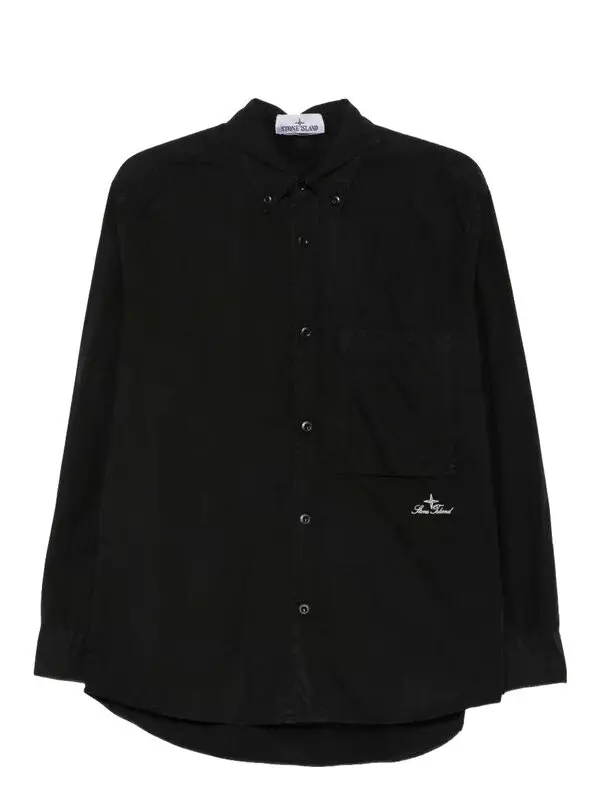 Stone Island Chest-pocket Embroidery Shirt - Black