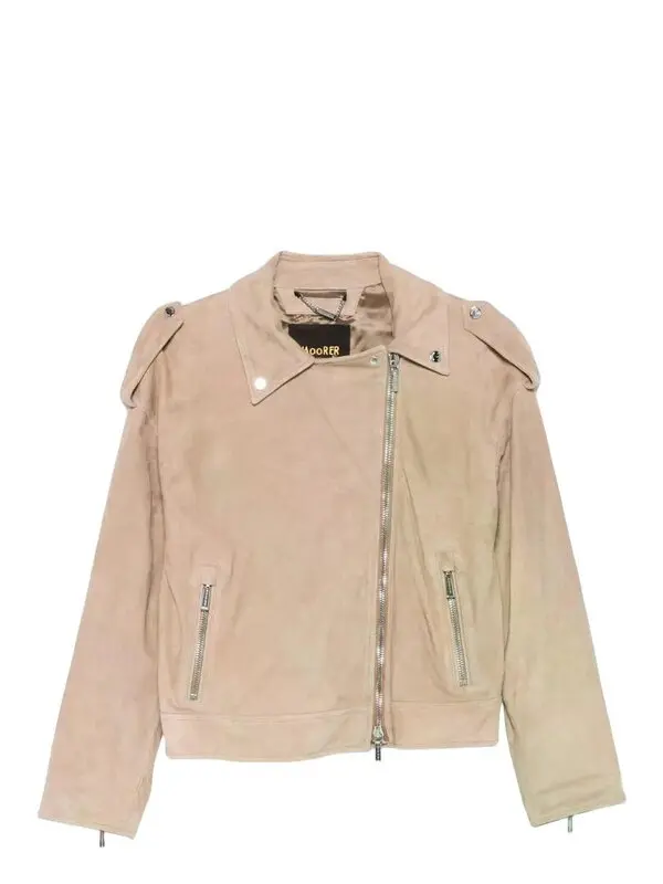 MOORER Zip-fastening Leather Jacket - Neutrals