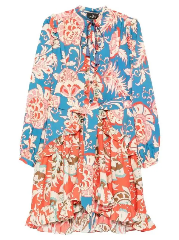 Etro Floral Ruffled Mini Dress - Blue