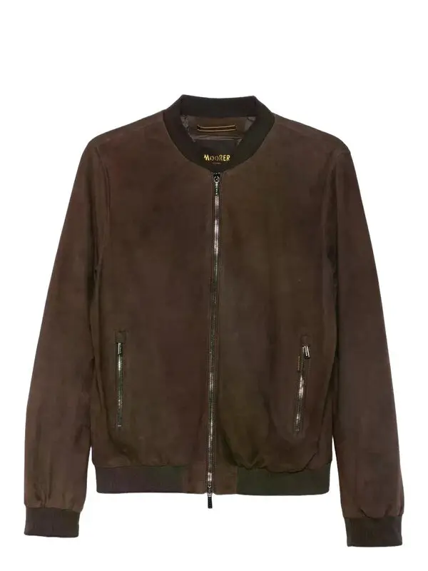 MOORER Suede Bomber Jacket - Brown
