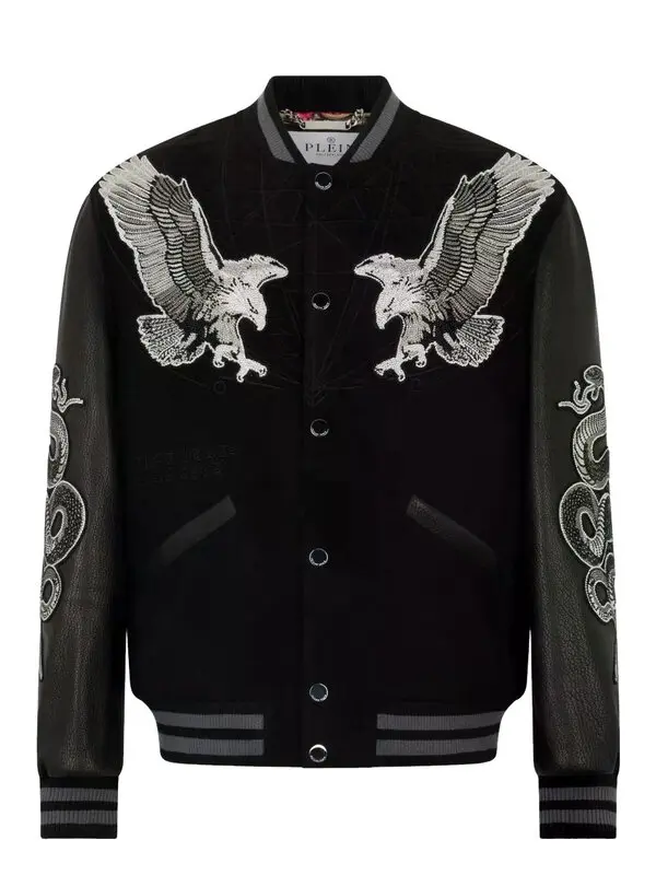 Philipp Plein Leather-sleeved Bomber Jacket - Black