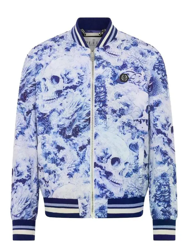 Philipp Plein Floral Skull Bomber Jacket - White