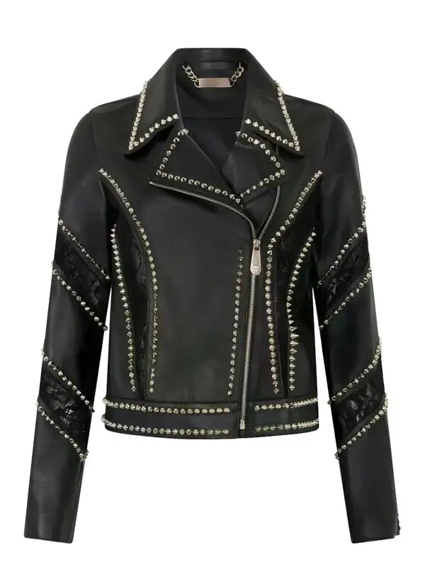 Philipp Plein Leather Biker Jacket - Black
