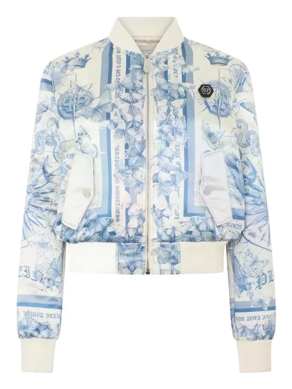 Philipp Plein Tattoo Print Bomber Jacket - White
