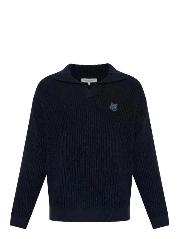 Maison Kitsuné Logo-embroidered V-neck Sweater - Blue