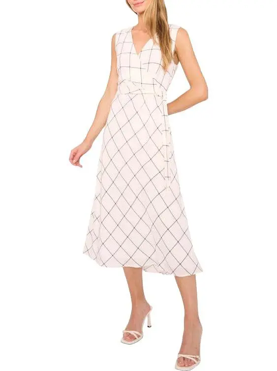 Halogen Windowpane Check Faux Wrap Dress - New Ivory
