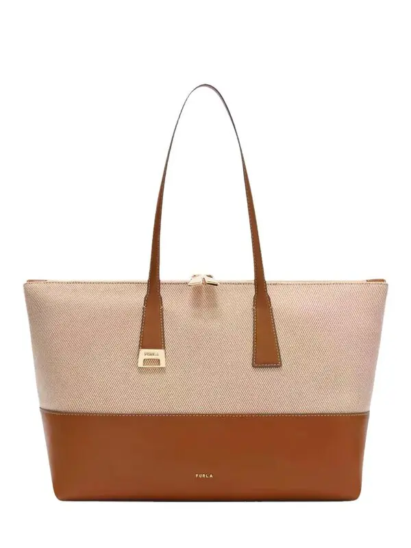 Furla Olivia Canvas And Leather Tote Bag - Neutrals