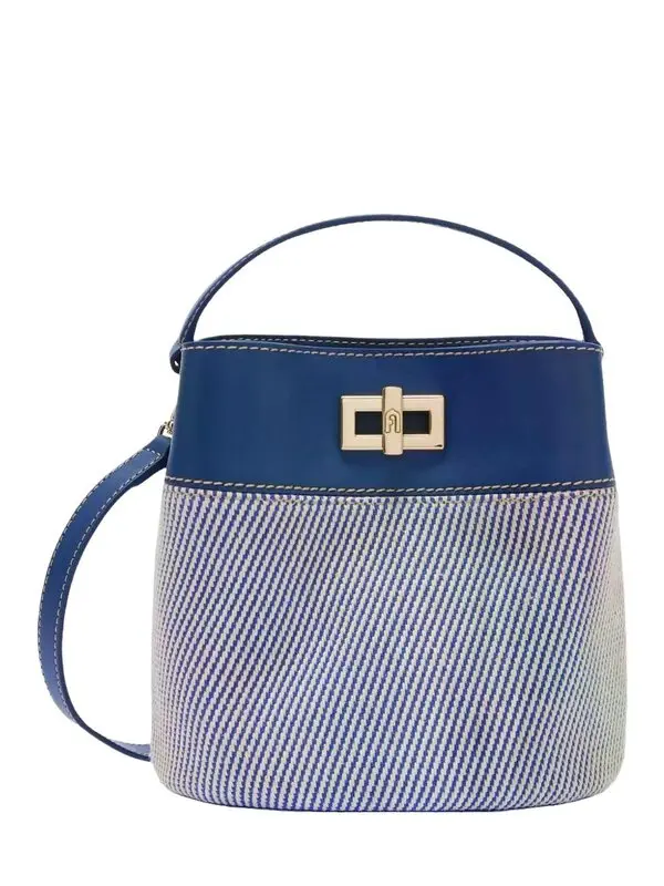 Furla Amelia Striped Leather Bucket Bag - Blue