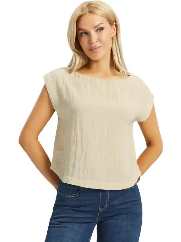 Betabrand Drift Boat Neck Linenette Tee - Stone