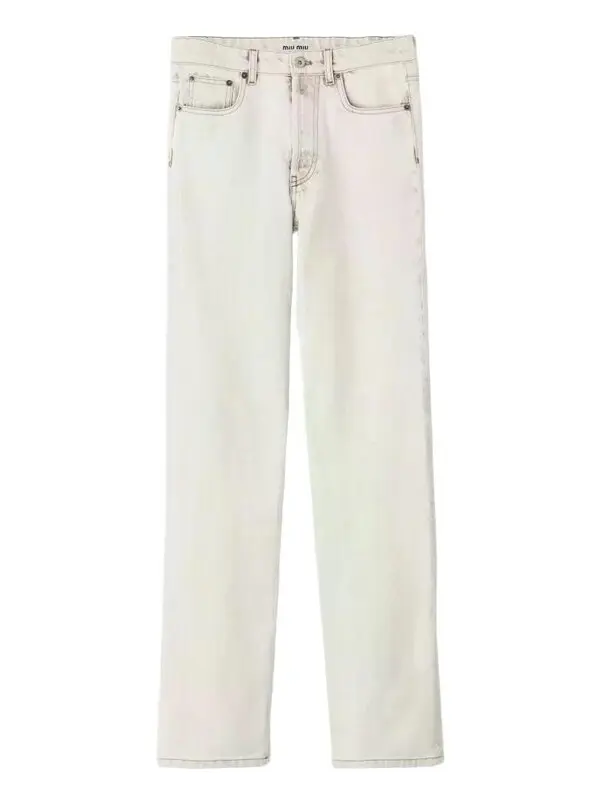 Miu Miu Bleached Embroidered-logo Jeans - White