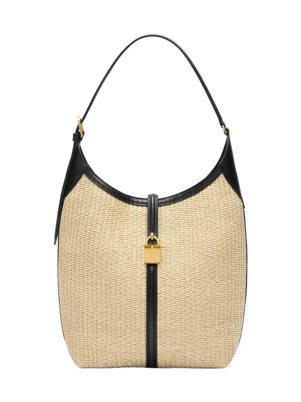 DEMELLIER The Siena Bucket - Natural Raffia & Black Smooth