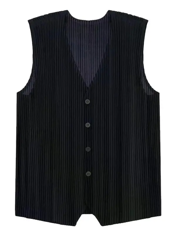 Issey Miyake Pleated Buttoned Vest - Black