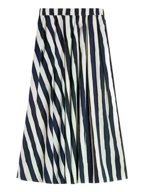 Max Mara Striped Pleated Midi Skirt - Blue