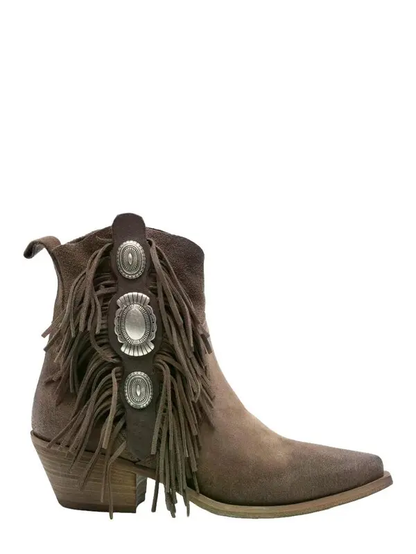 METISSE Fringed Ankle Boots - Brown