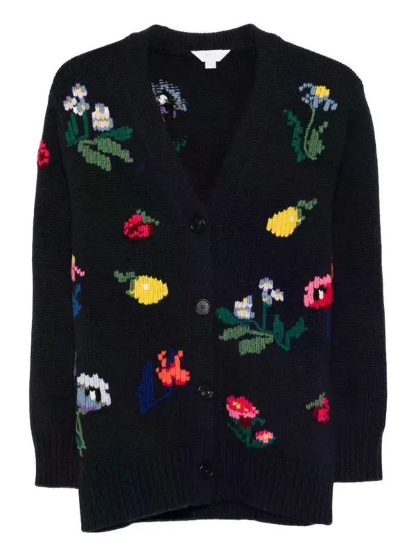Malo Floral-embellished Cardigan - Black