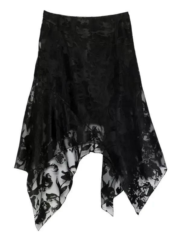 Alexander McQueen Floral Devoré Asymmetric Skirt - Black