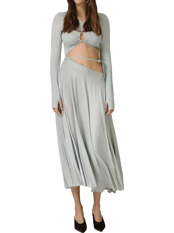PNK Cutout Long-sleeve Midi Dress - Grey