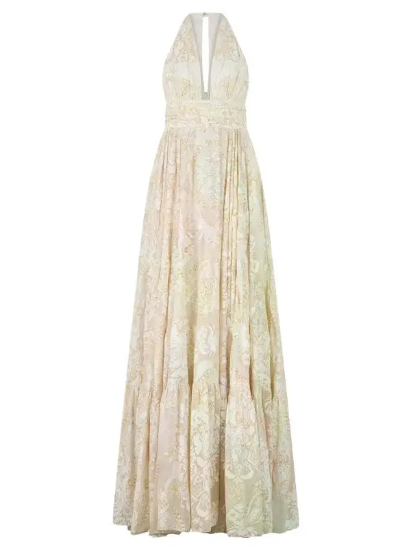 Roberto Cavalli Halterneck Floral Print Dress - Neutrals