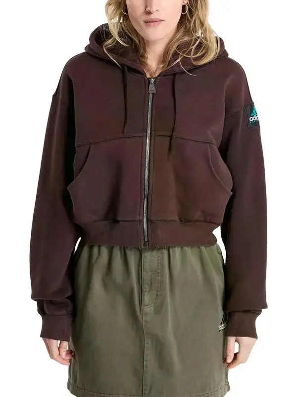 Adidas Zipped Cropped Hoodie - Brown