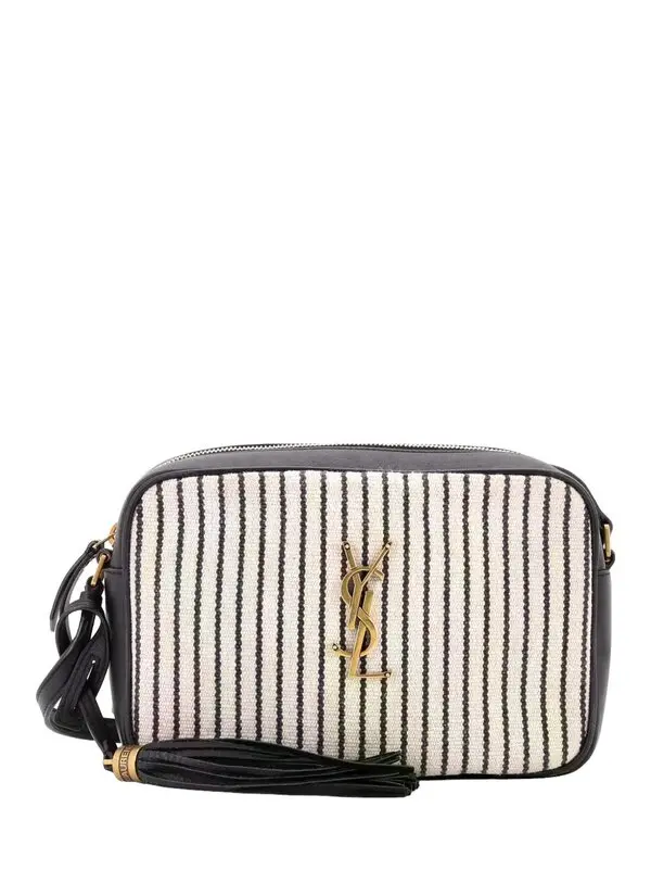 Saint Laurent Lou Camera Bag Striped Canvas And Leather Small Crossbody Bag - Black