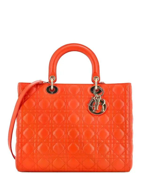 Dior Lady Bag Cannage Quilt Lambskin Large Tote - Orange