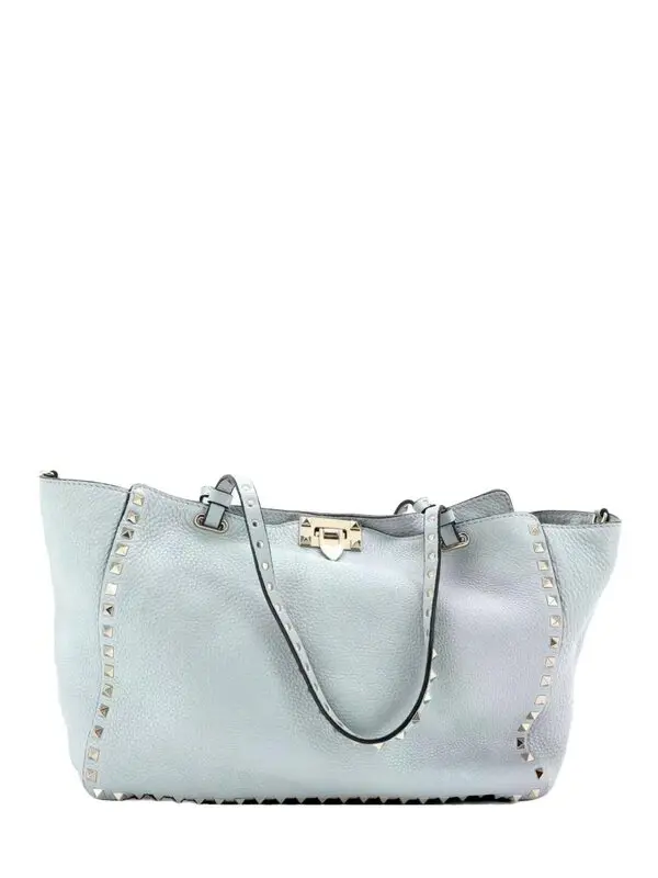 Valentino Garavani Rockstud Pebbled Leather Medium Tote Bag - Blue