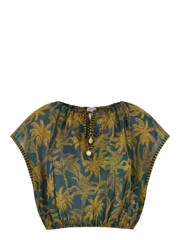ERES Patterned Top With Drawstring Detail - Blue