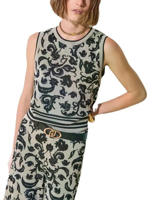 Liu Jo Crew-neck Jacquard Knit Vest - Neutrals