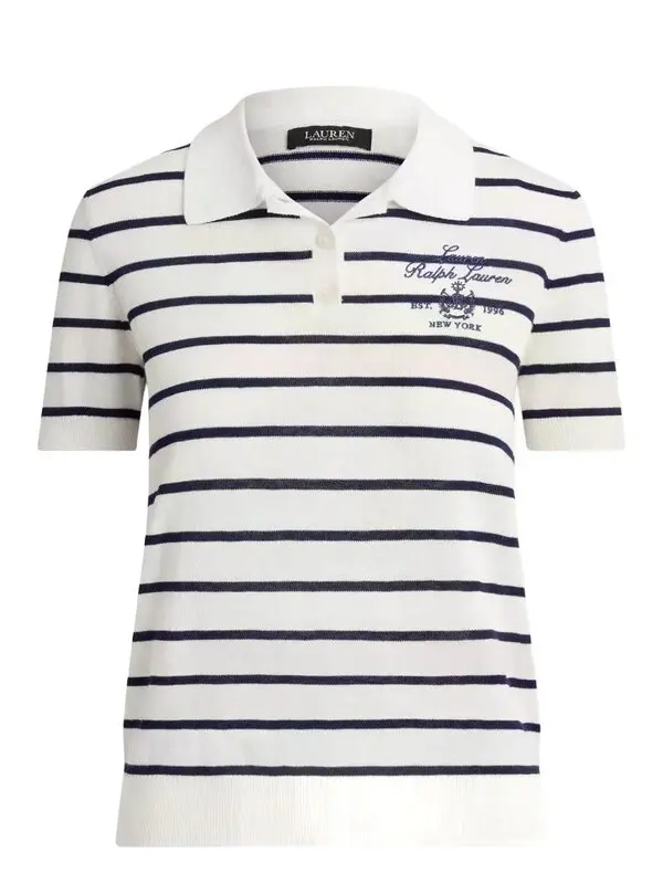 Ralph Lauren Striped Embroidered Polo Shirt - White