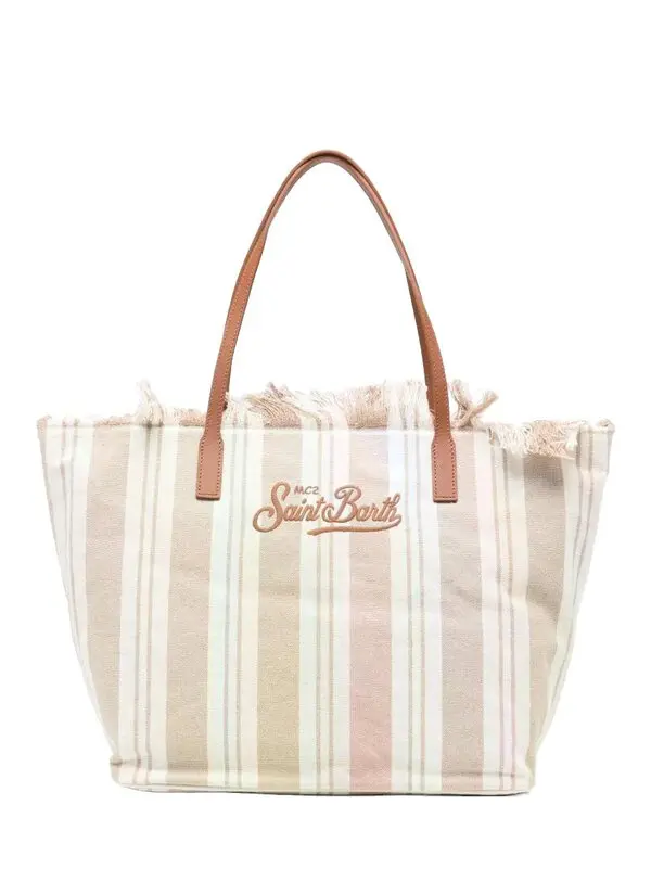 MC2 SAINT BARTH City Striped Fringed Tote Bag - Neutrals