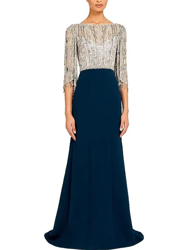Jenny Packham Wanderlust Embellished Maxi Dress By - Ammonite - Blackthorne Blue