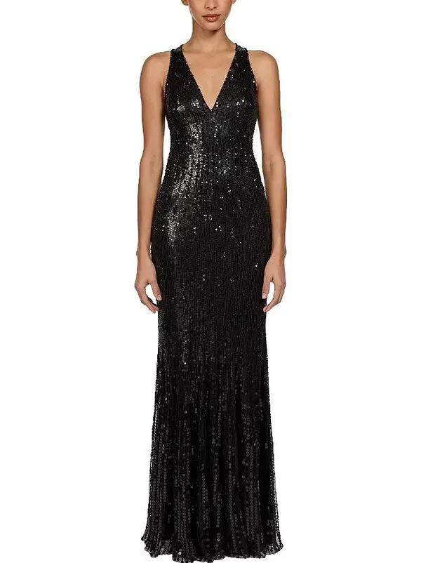 Jenny Packham Sequin V-neck Maxi Gown - Liquorice