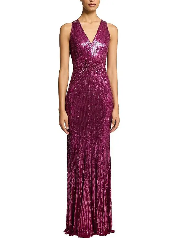 Jenny Packham Sequin V-neck Maxi Gown - Merlot