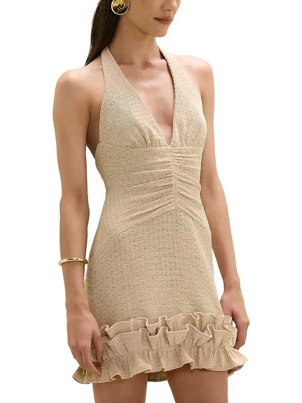 PatBO Stella Mesh Mini Dress - Beige