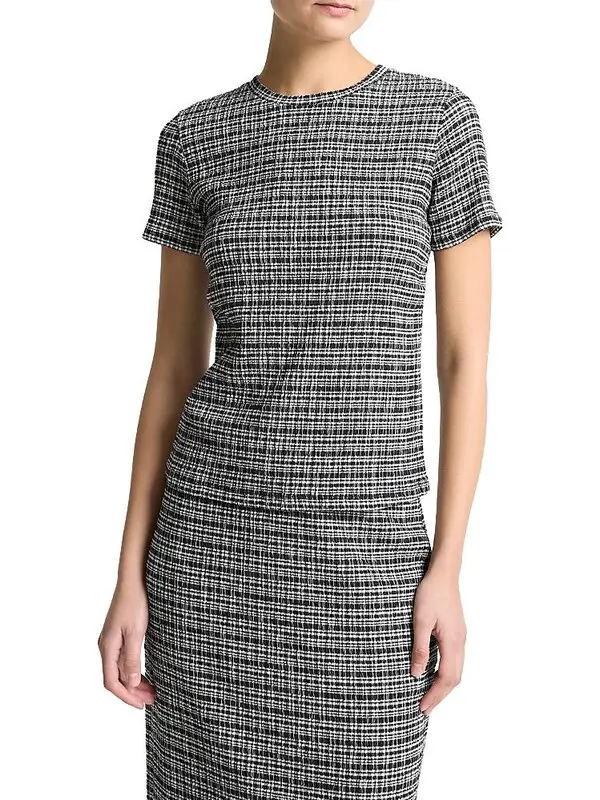 Vince Checked Crewneck Top - Eclipse Combo