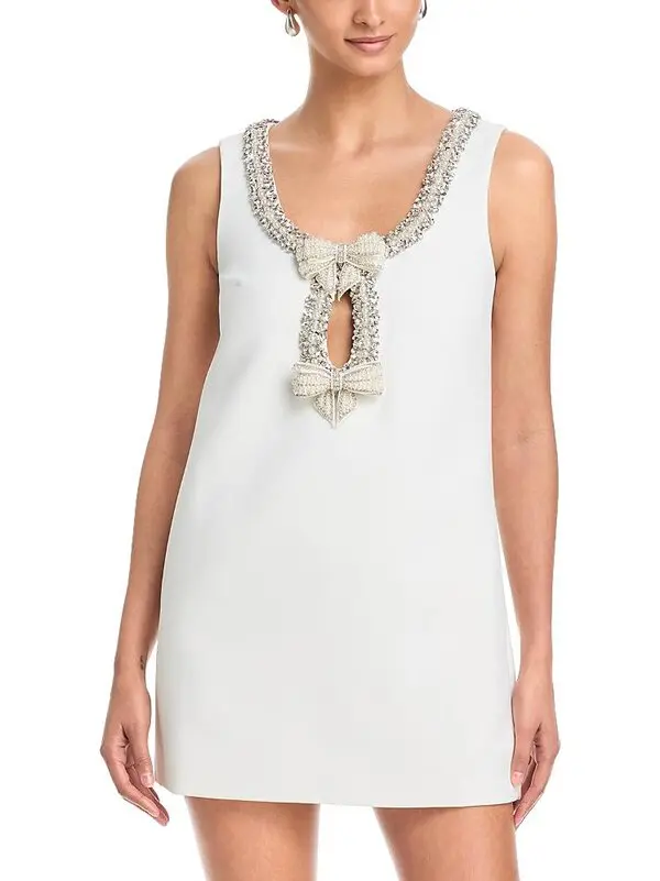 SELF-PORTRAIT Crepe Bow Mini Dress - White