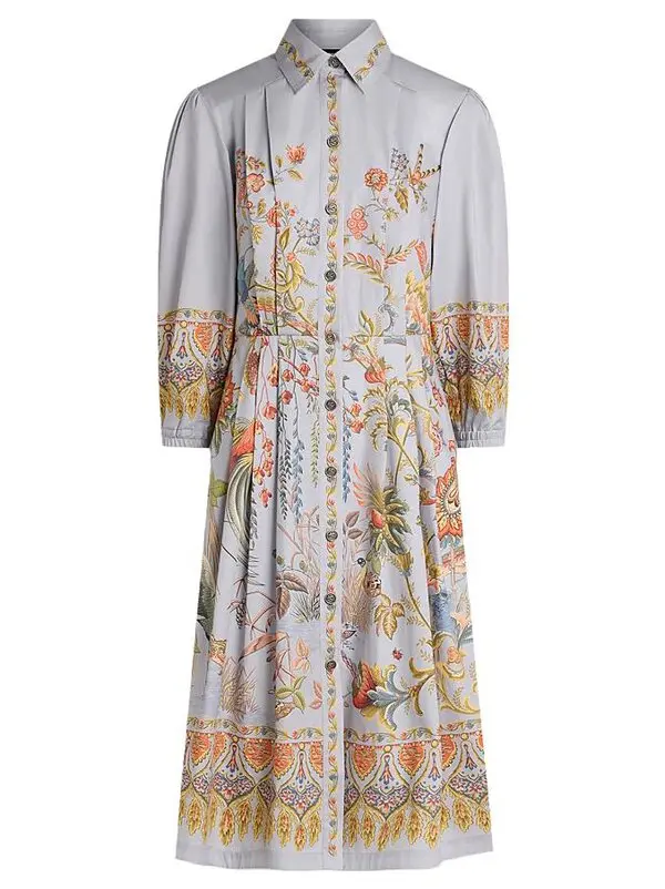 Etro Knee Length Shirt Dress With Puffed Sleeves - Printed Light Blue