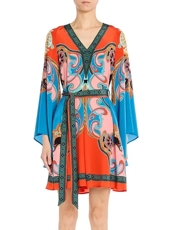 Etro Silk Belted Mini Dress - Printed Blue