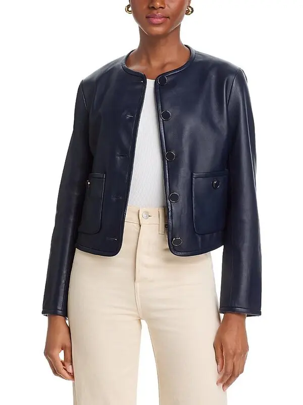 Veronica Beard Andrea Leather Jacket - Navy